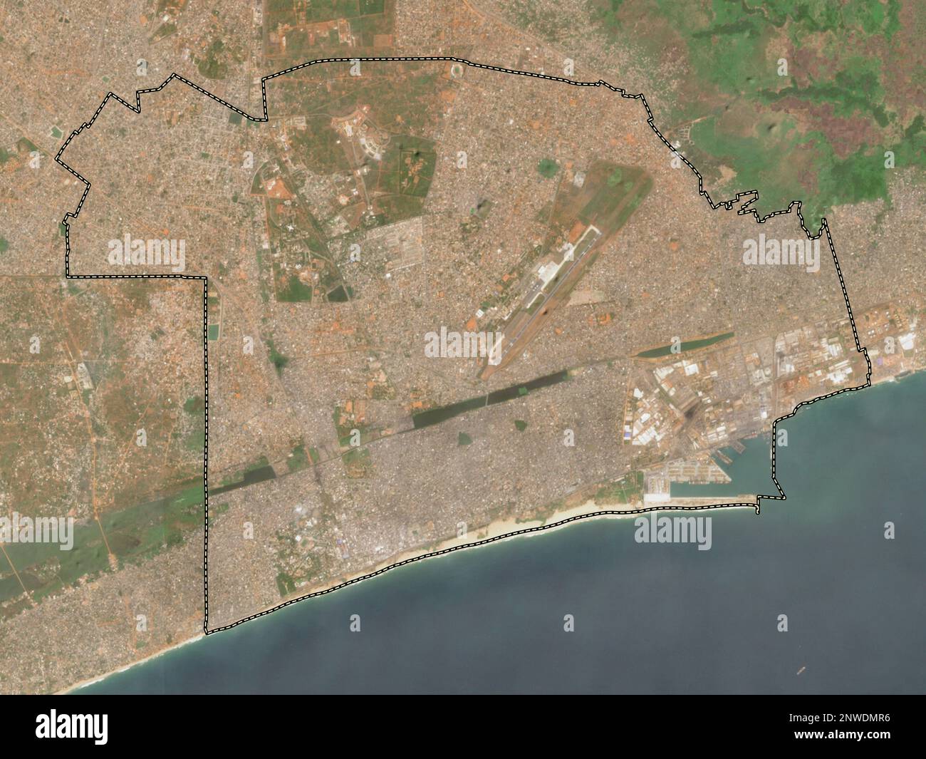 Lome, capital city of Togo. Low resolution satellite map Stock Photo ...