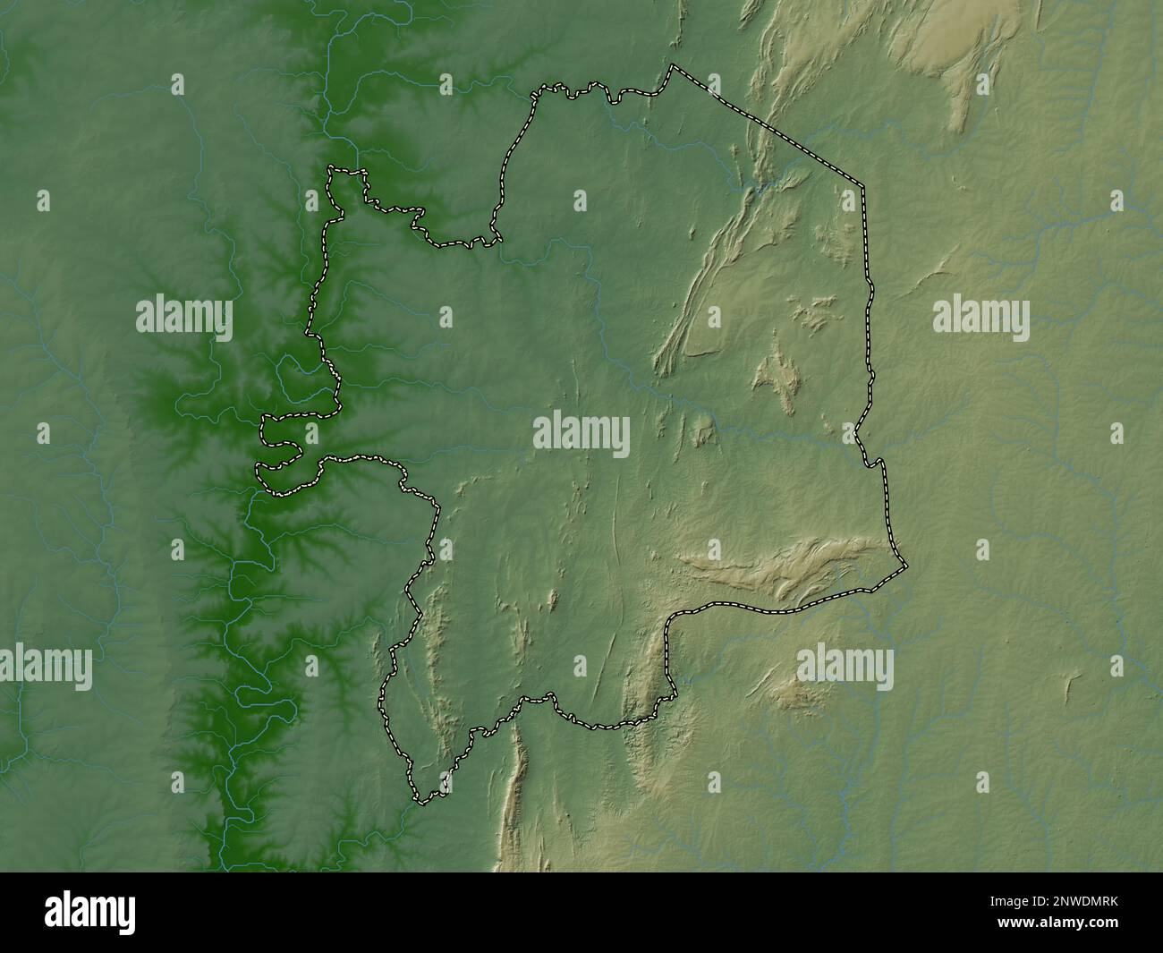 Kara, region of Togo. Colored elevation map with lakes and rivers Stock Photo - Alamy