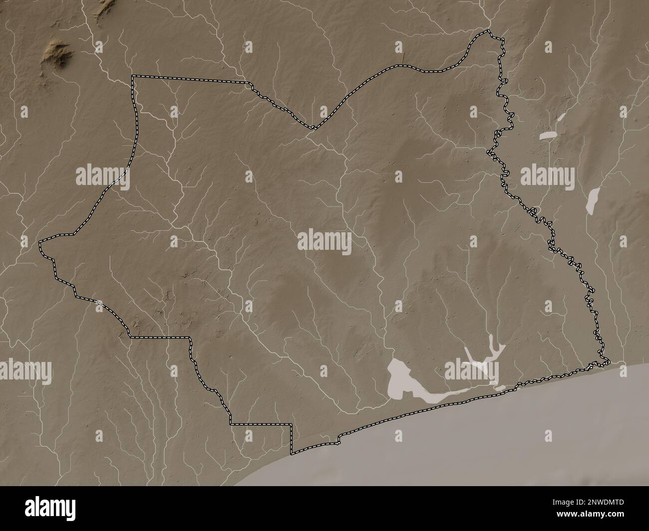 Maritime, region of Togo. Elevation map colored in sepia tones with ...
