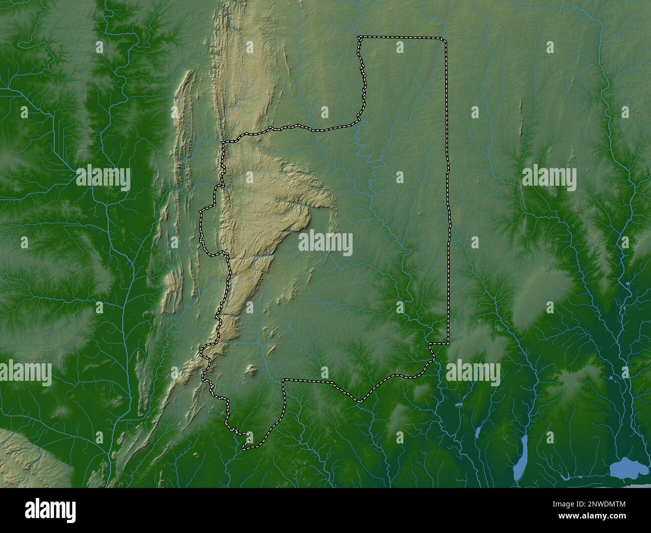 Plateaux, region of Togo. Colored elevation map with lakes and rivers ...