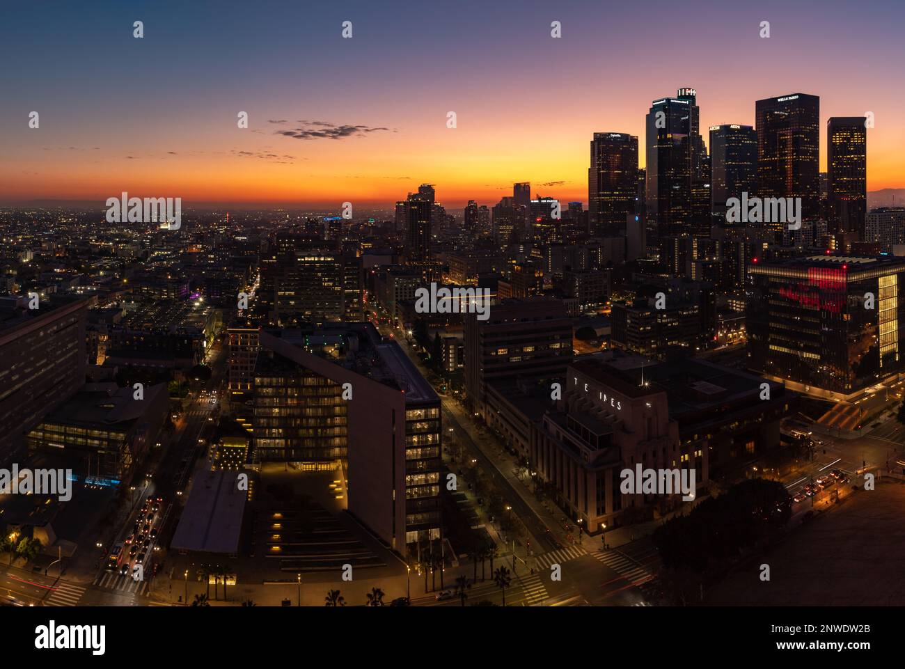 A picture of Downtown Los Angeles at sunset, early evening and night ...
