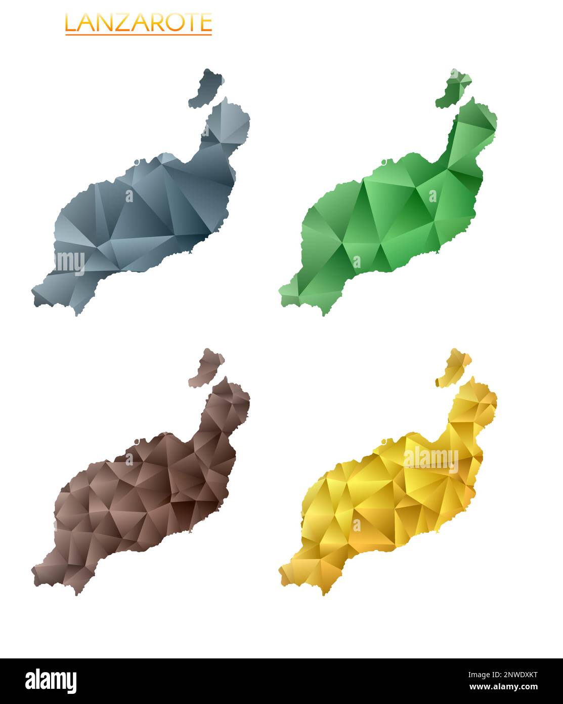Set of vector polygonal maps of Lanzarote. Bright gradient map of ...
