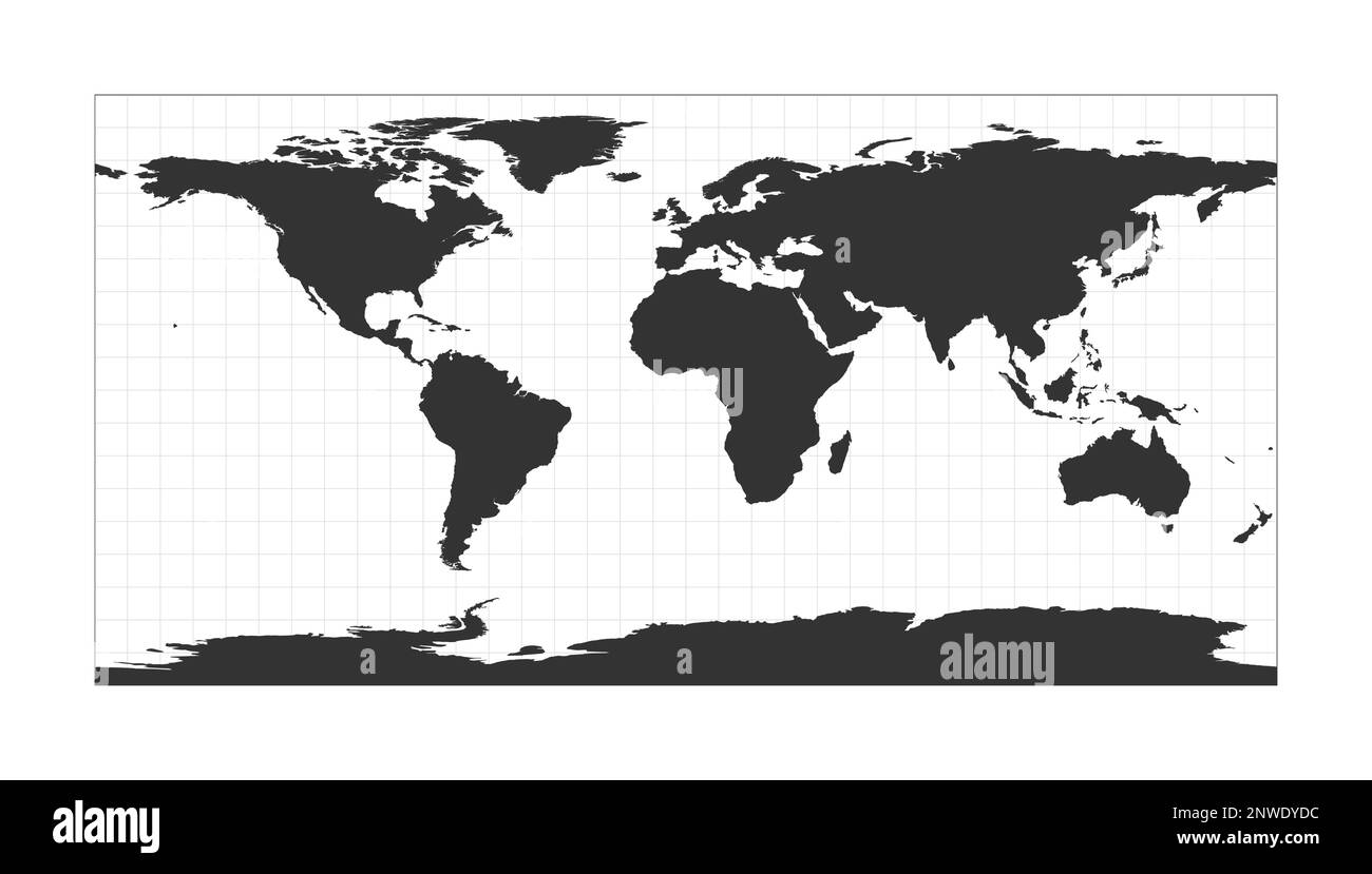 Map of the World. Equirectangular (plate carree) projection. Globe with ...