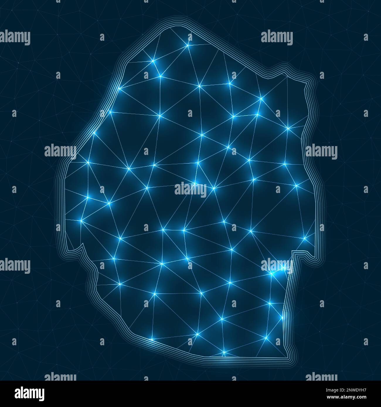 Swaziland network map. Abstract geometric map of the country. Digital connections and ...