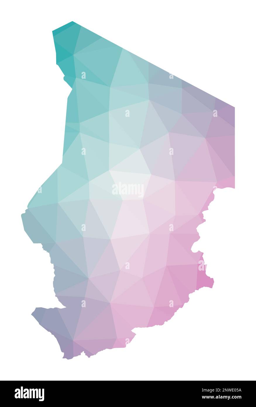 Polygonal map of Chad. Geometric illustration of the country in emerald ...