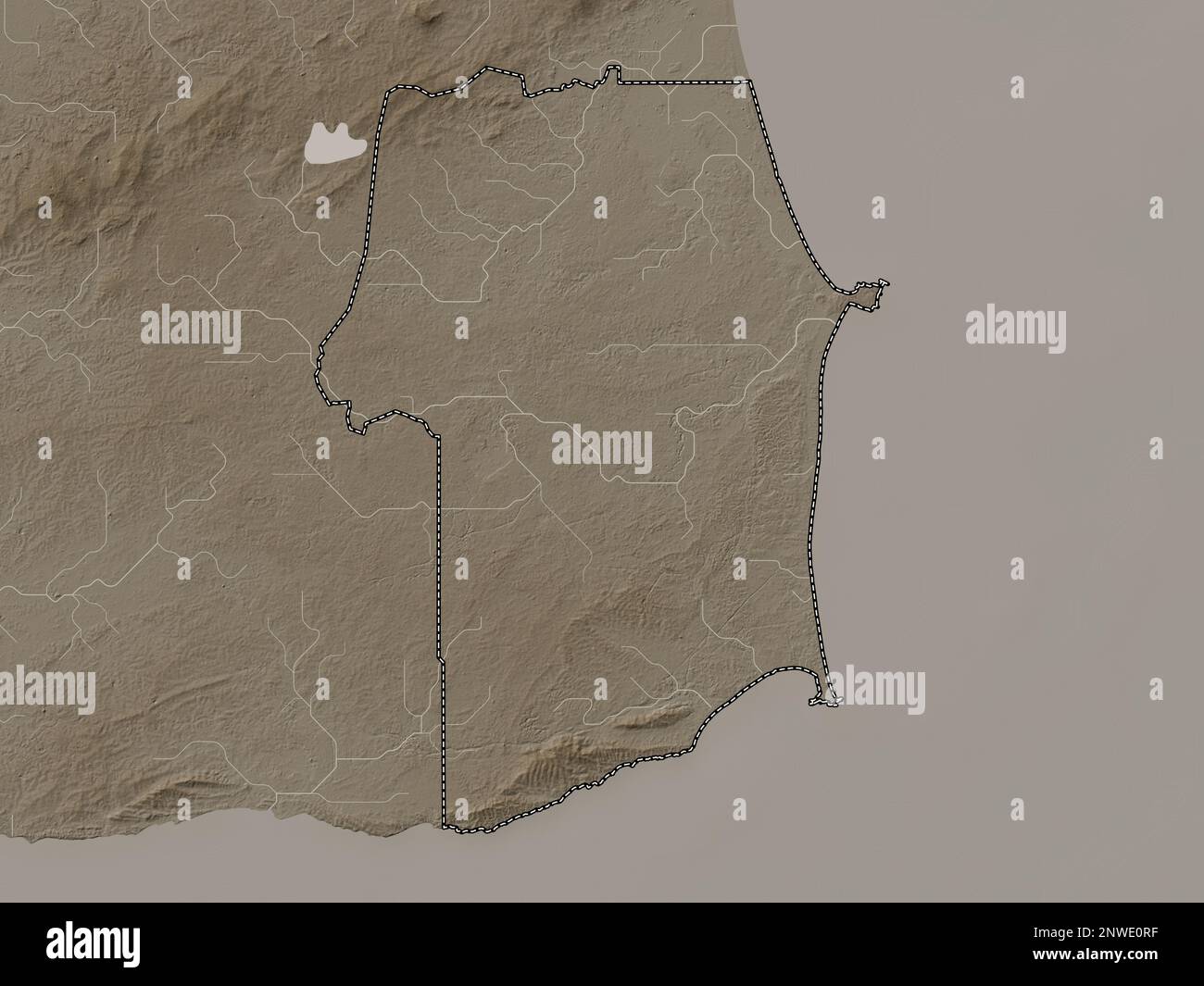 Rio Claro Mayaro, region of Trinidad and Tobago. Elevation map colored ...