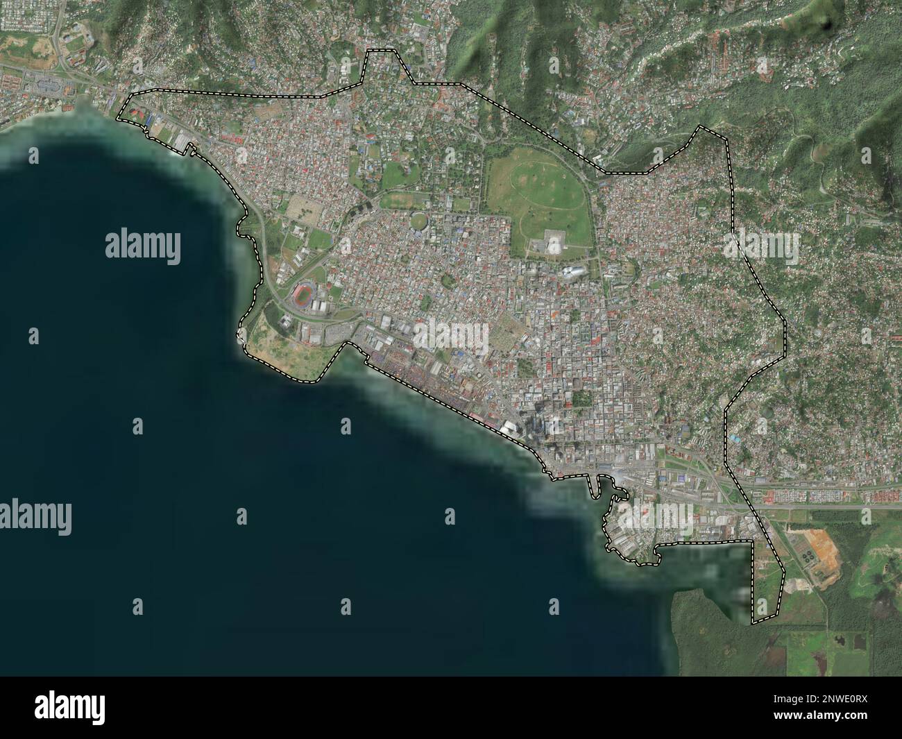 Port of Spain, city of Trinidad and Tobago. High resolution satellite map Stock Photo - Alamy