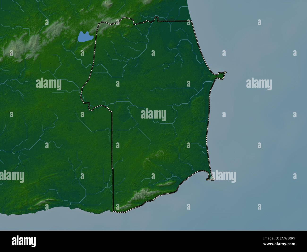 Rio Claro Mayaro, region of Trinidad and Tobago. Colored elevation map ...