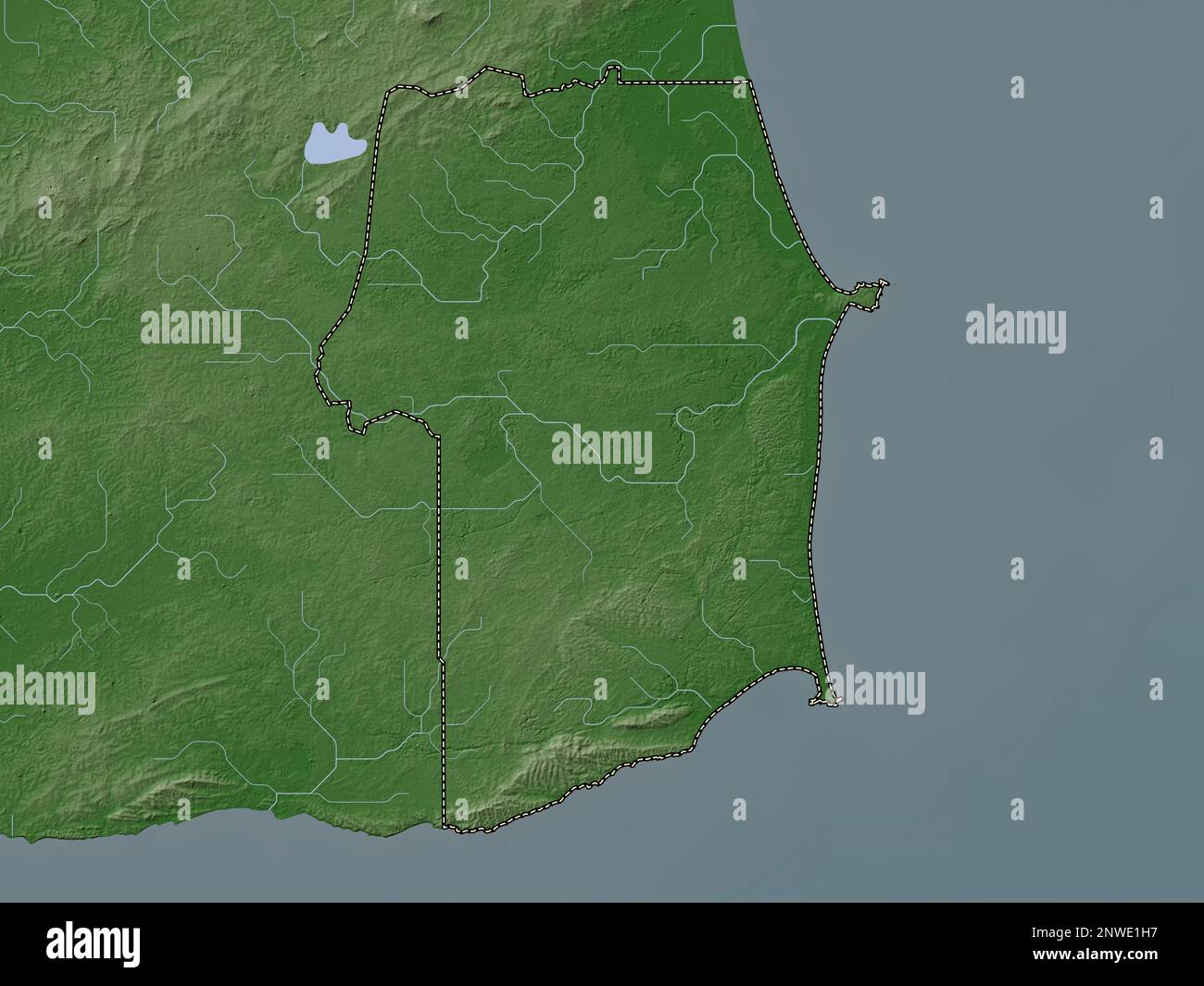 Rio Claro Mayaro, region of Trinidad and Tobago. Elevation map colored ...
