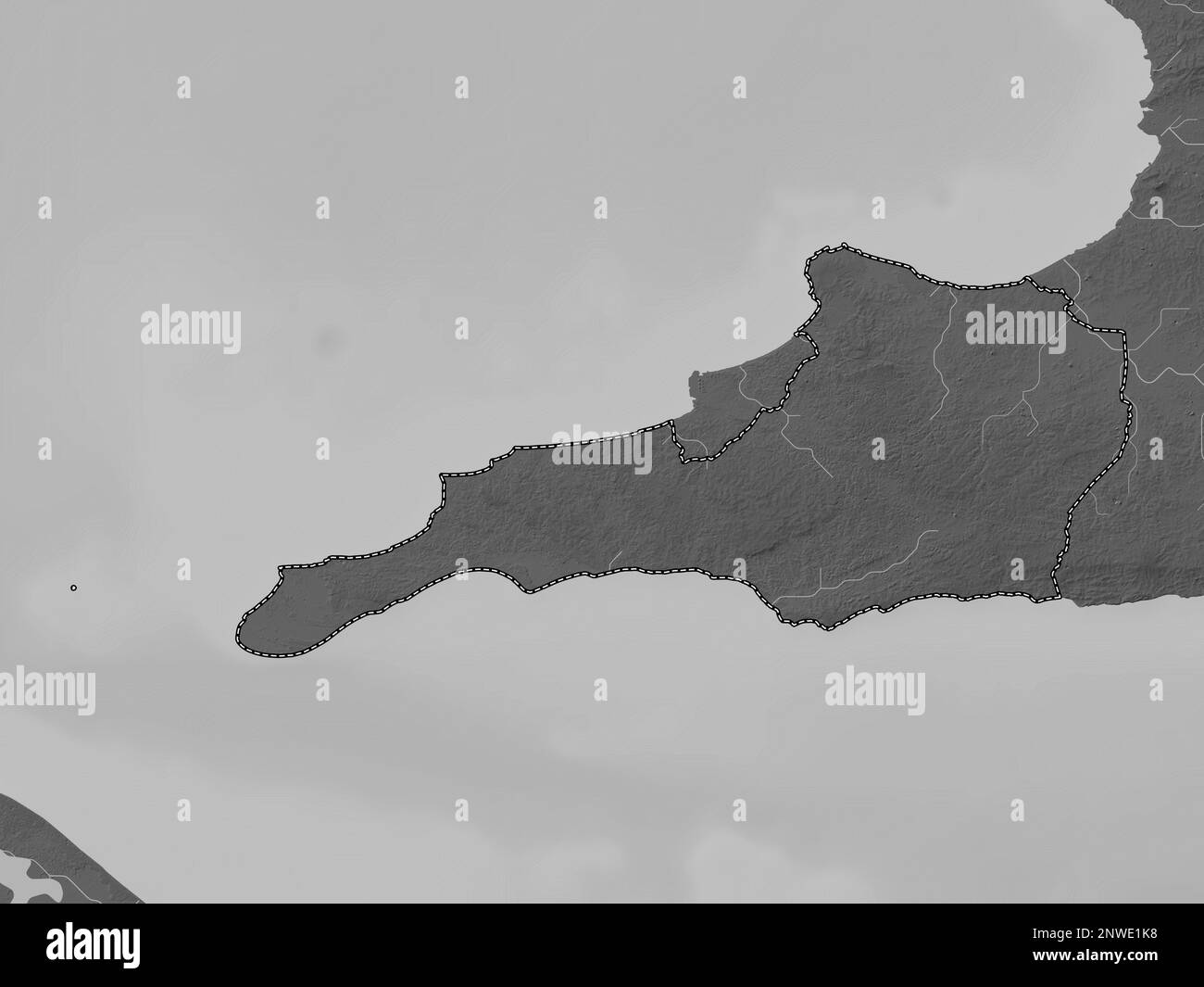 Siparia, region of Trinidad and Tobago. Grayscale elevation map with ...