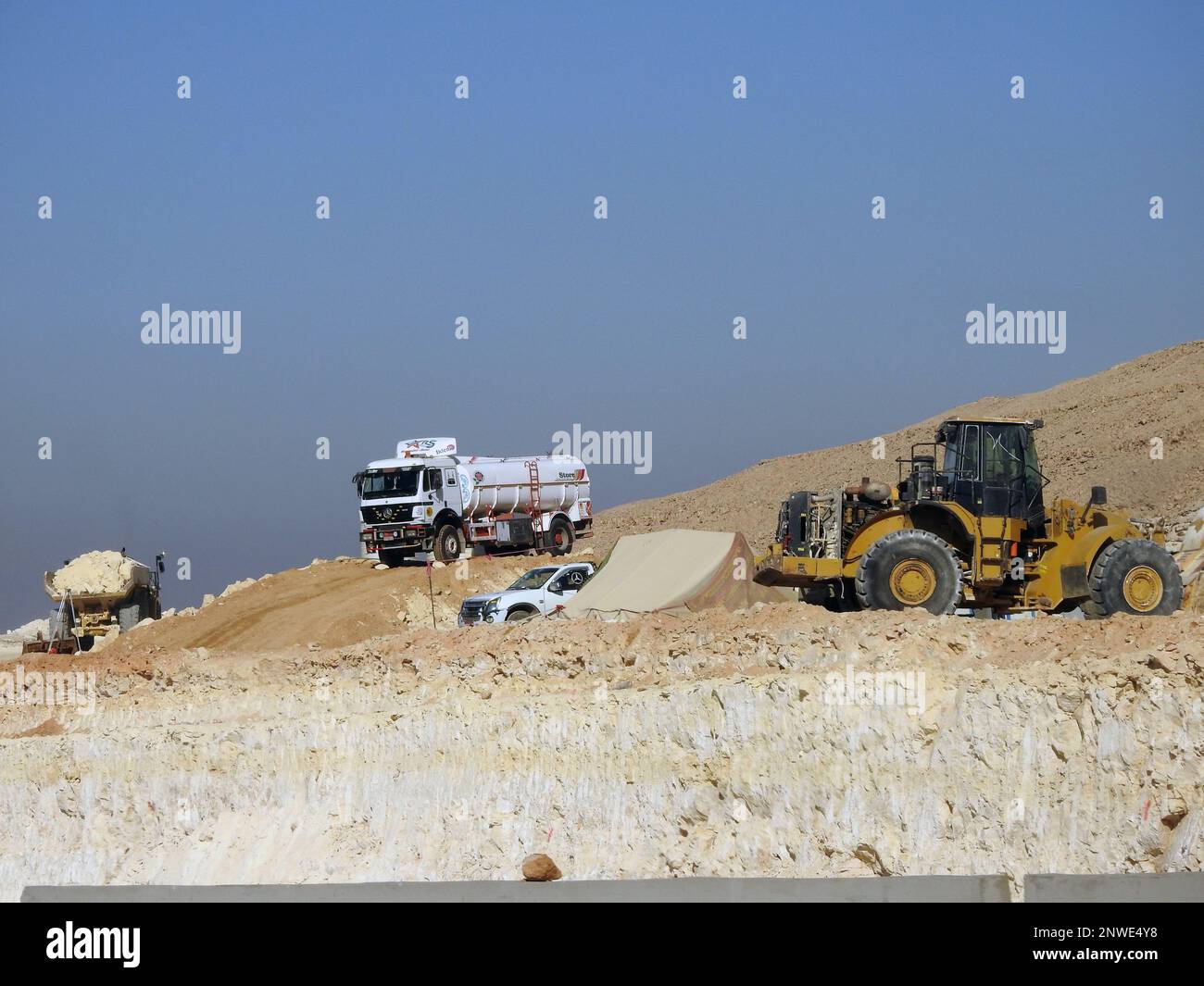 Giza, Egypt, January 26 2023: Stone quarries in mountains and desert in ...