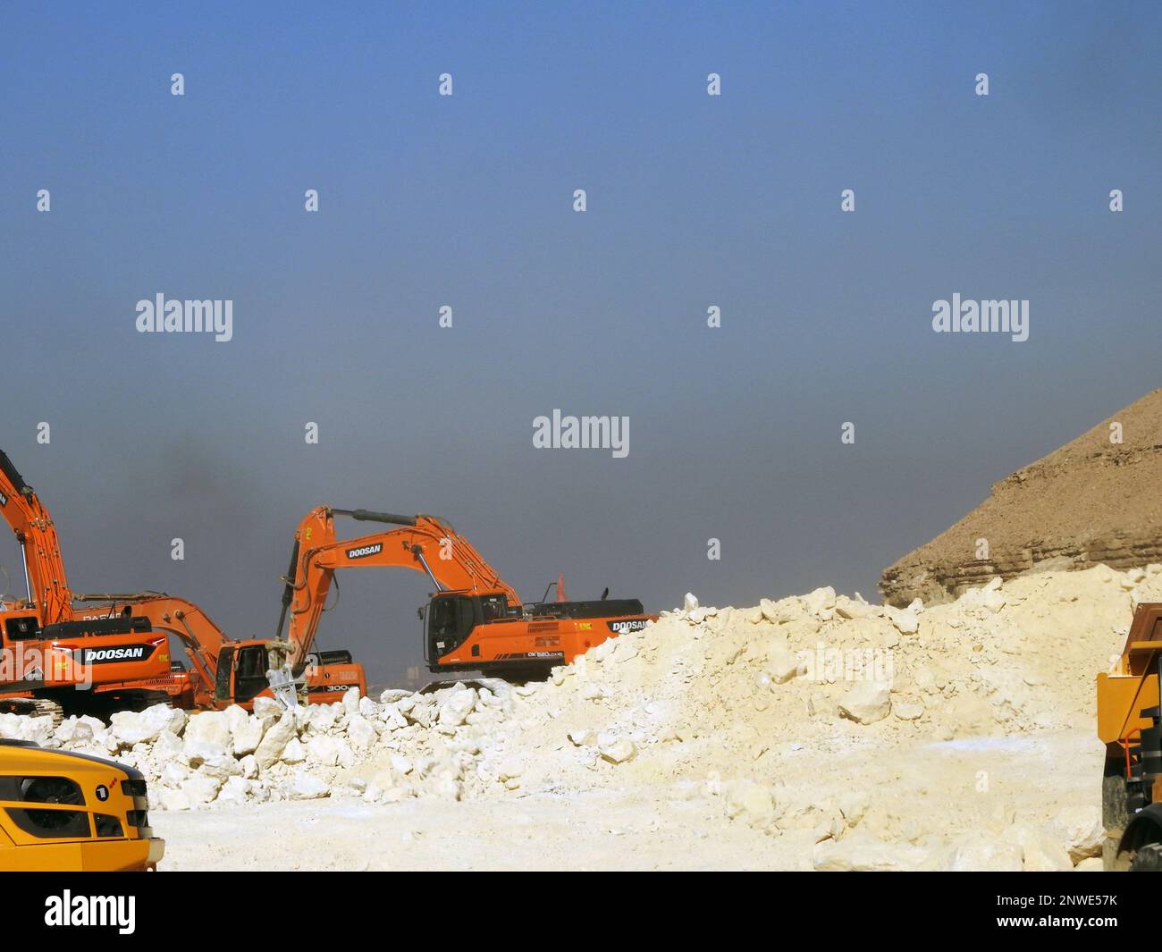 Giza, Egypt, January 26 2023: Stone quarries in mountains and desert in ...