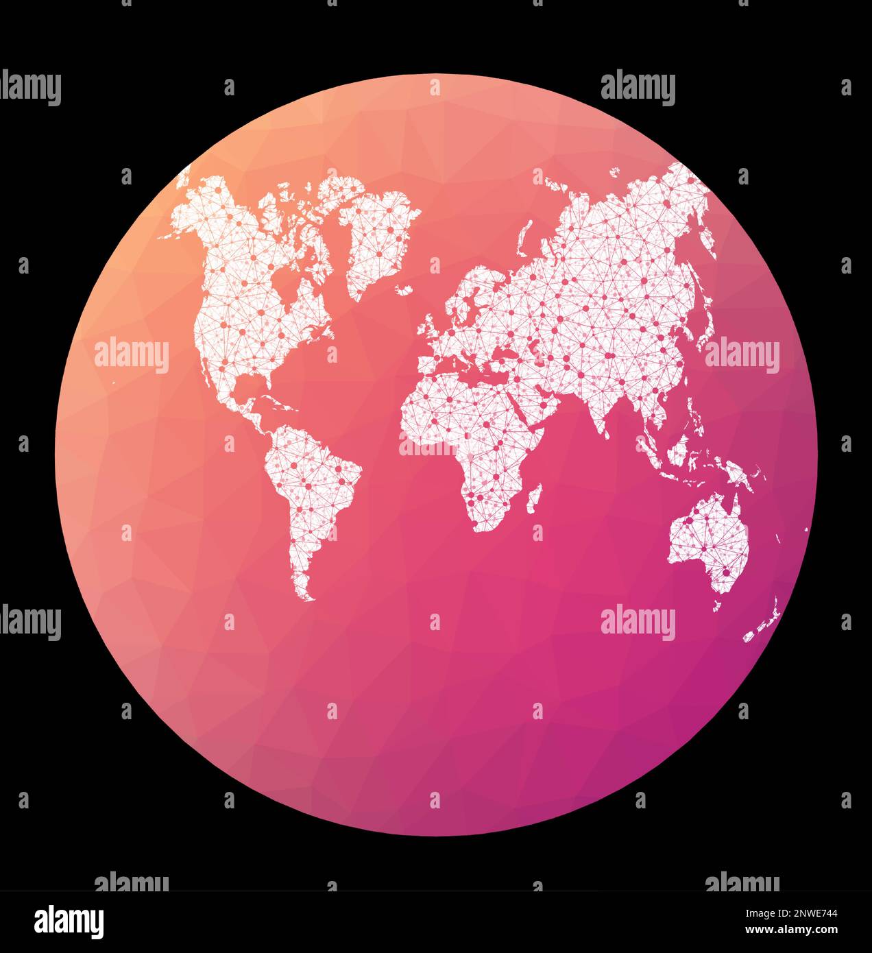World network map. Van der Grinten II projection. Wired globe in Van ...
