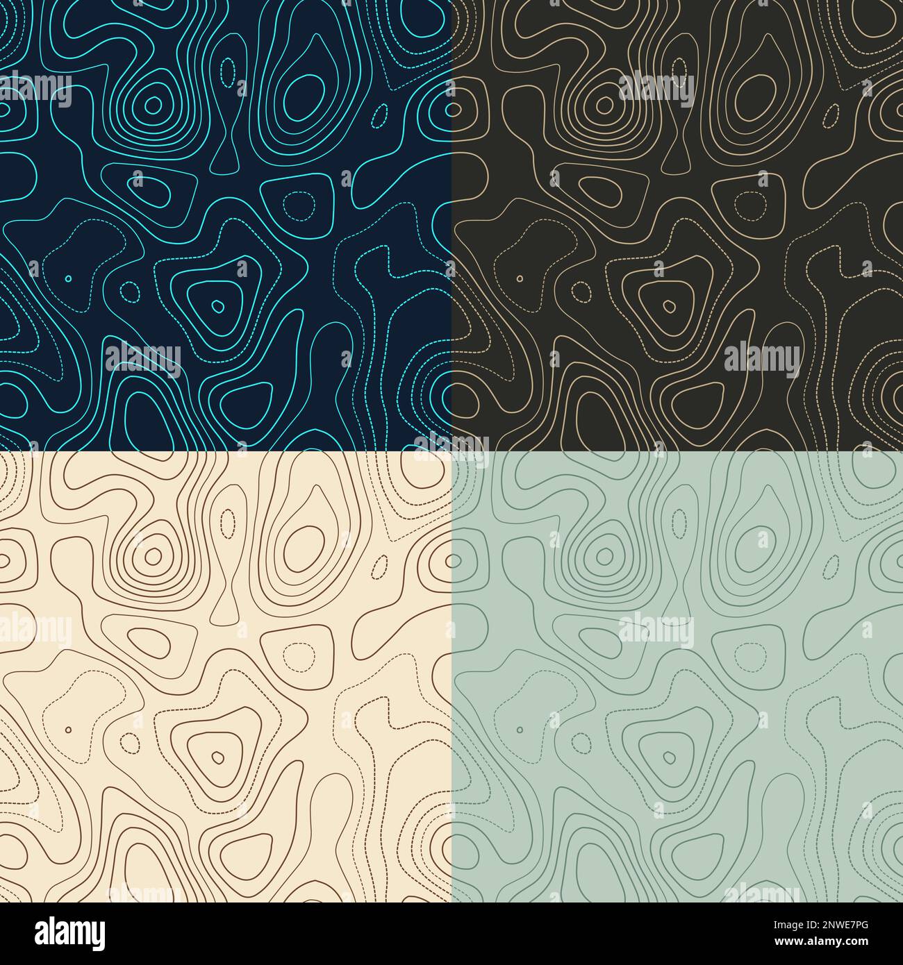 Topography patterns. Seamless elevation map tiles. Authentic isoline ...