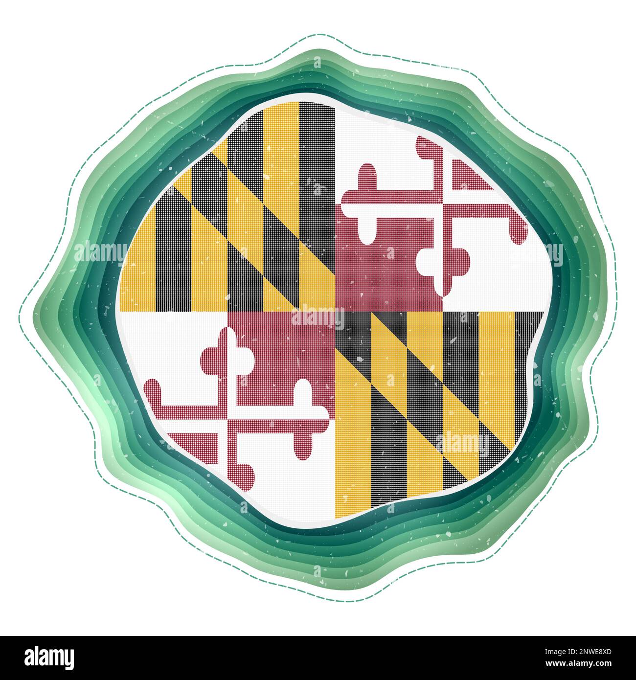 Maryland flag in frame. Badge of the US state. Layered circular sign ...