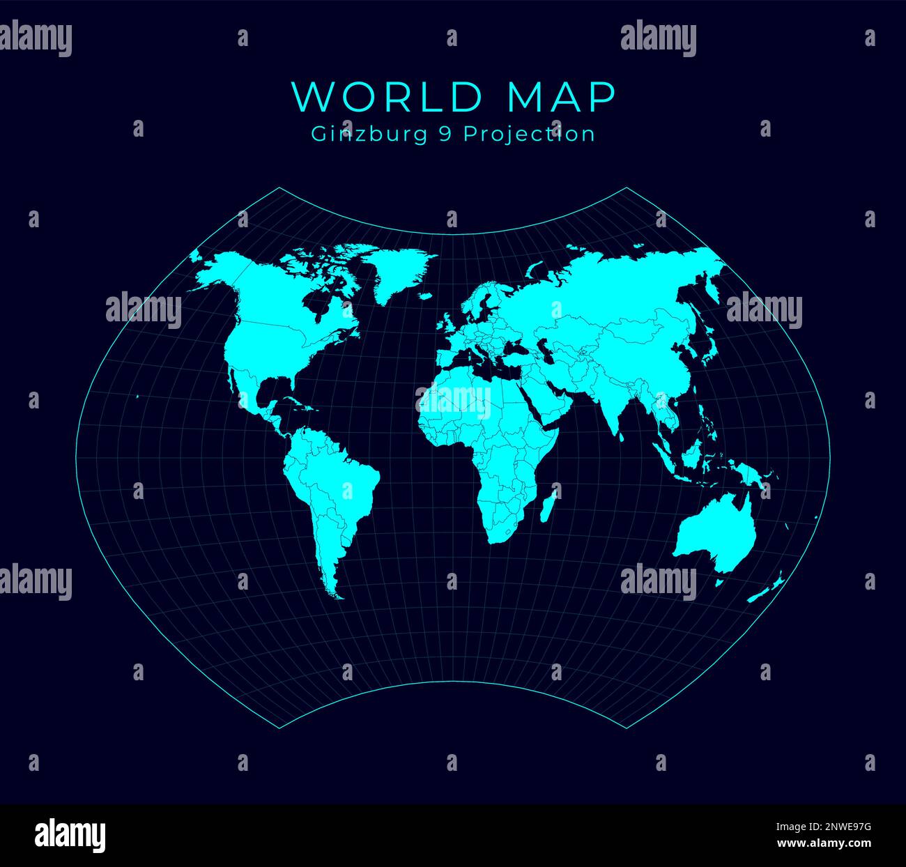 Map of the World. Ginzburg IX projection. Futuristic Infographic world ...