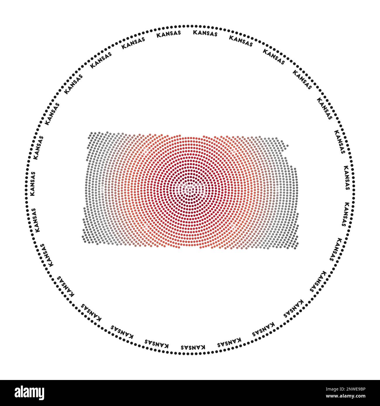 Kansas round logo. Digital style shape of Kansas in dotted circle with ...