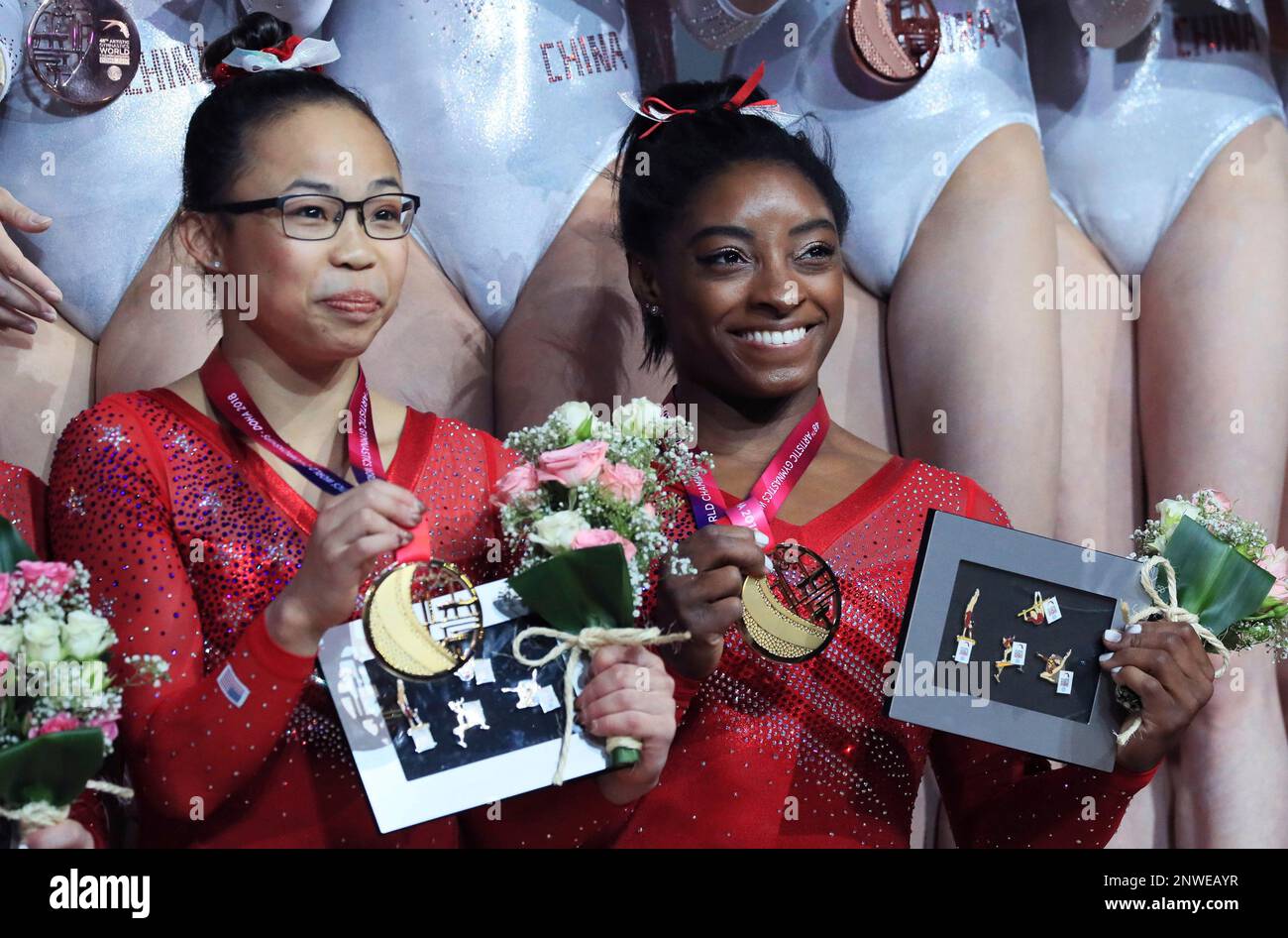 U.S. Simone Arianne Biles (R) and Morgan Elizabeth Hurd of U.S. team ...