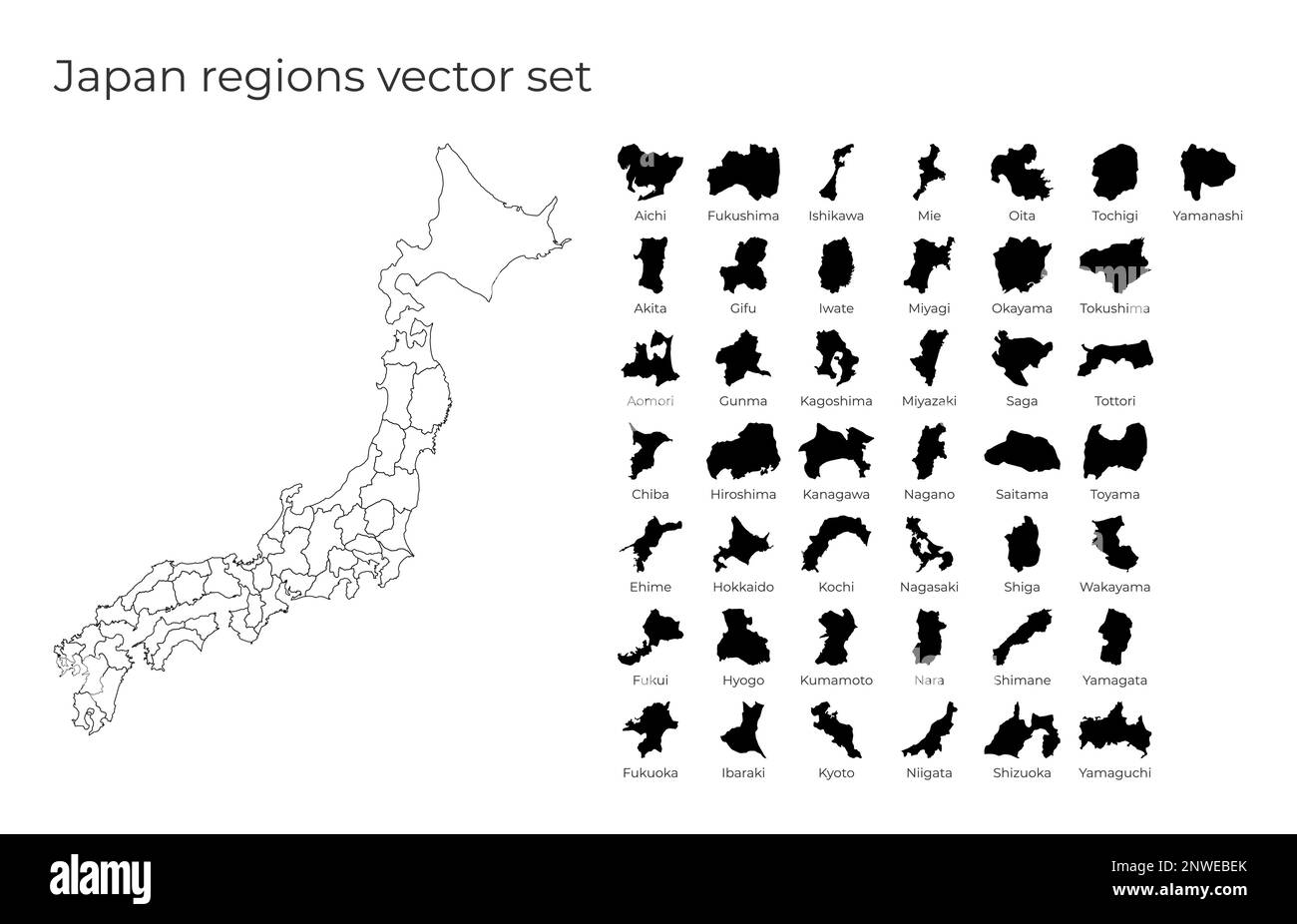 Japan map with shapes of regions. Blank vector map of the country with ...