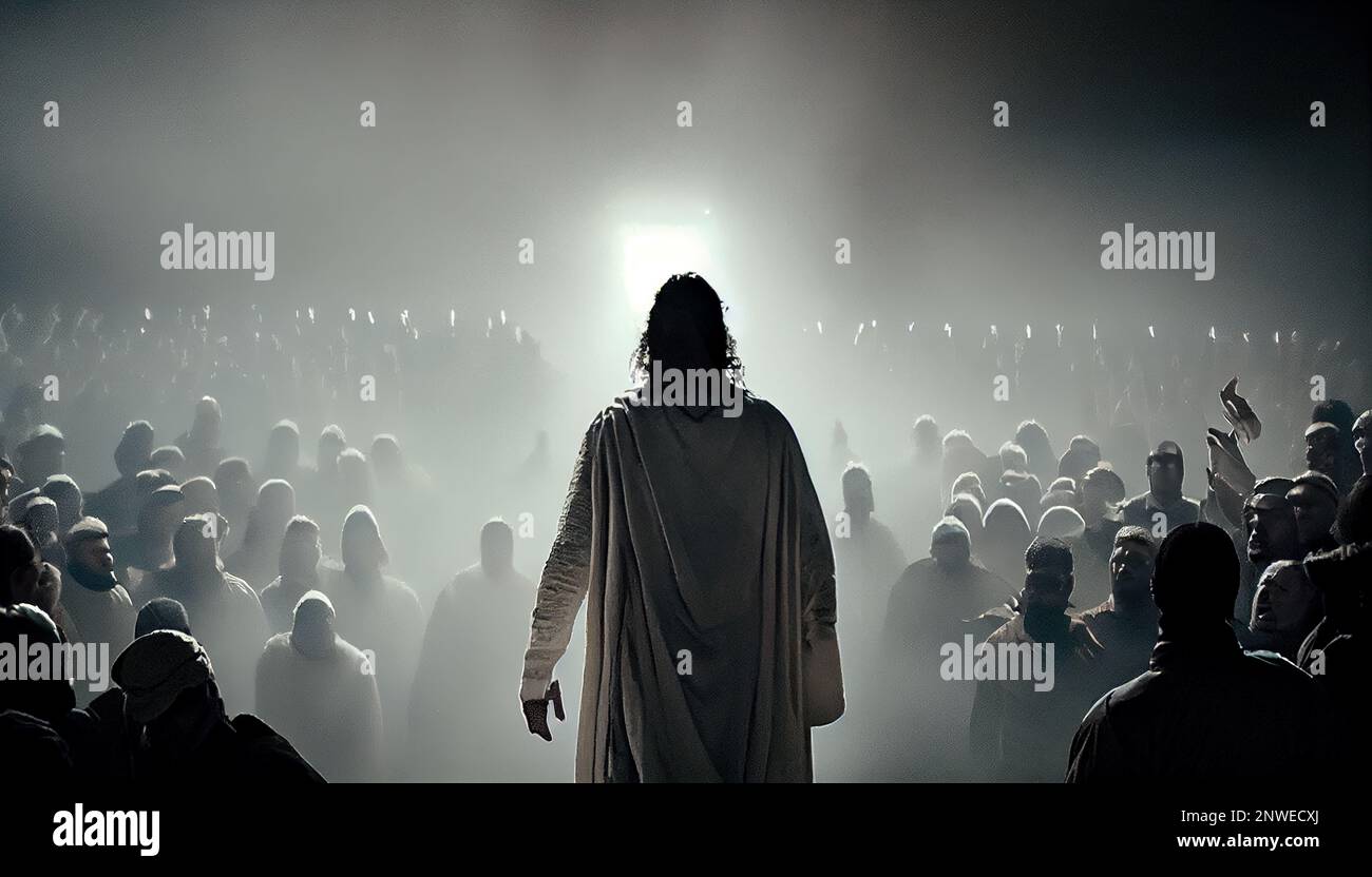 Christian Easter concept. Jesus Christ ministaring in the crowd of ...