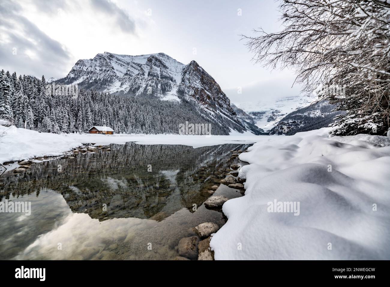 Iconic Lake Louise in Banff National Park during winter time with ...