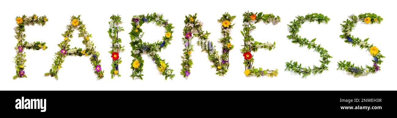Colorful Blooming Flower Letters Building Word Fairness Stock Photo - Alamy