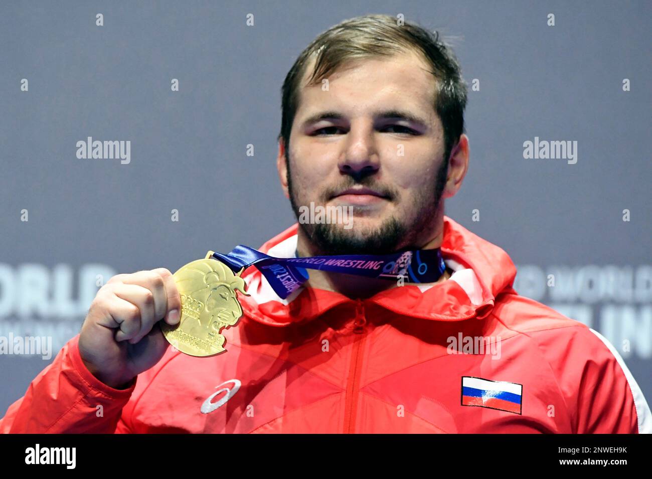 Gold medalist Sergey Semenov of Russia poses during the medal ceremony for the men's Greco-Roman ...