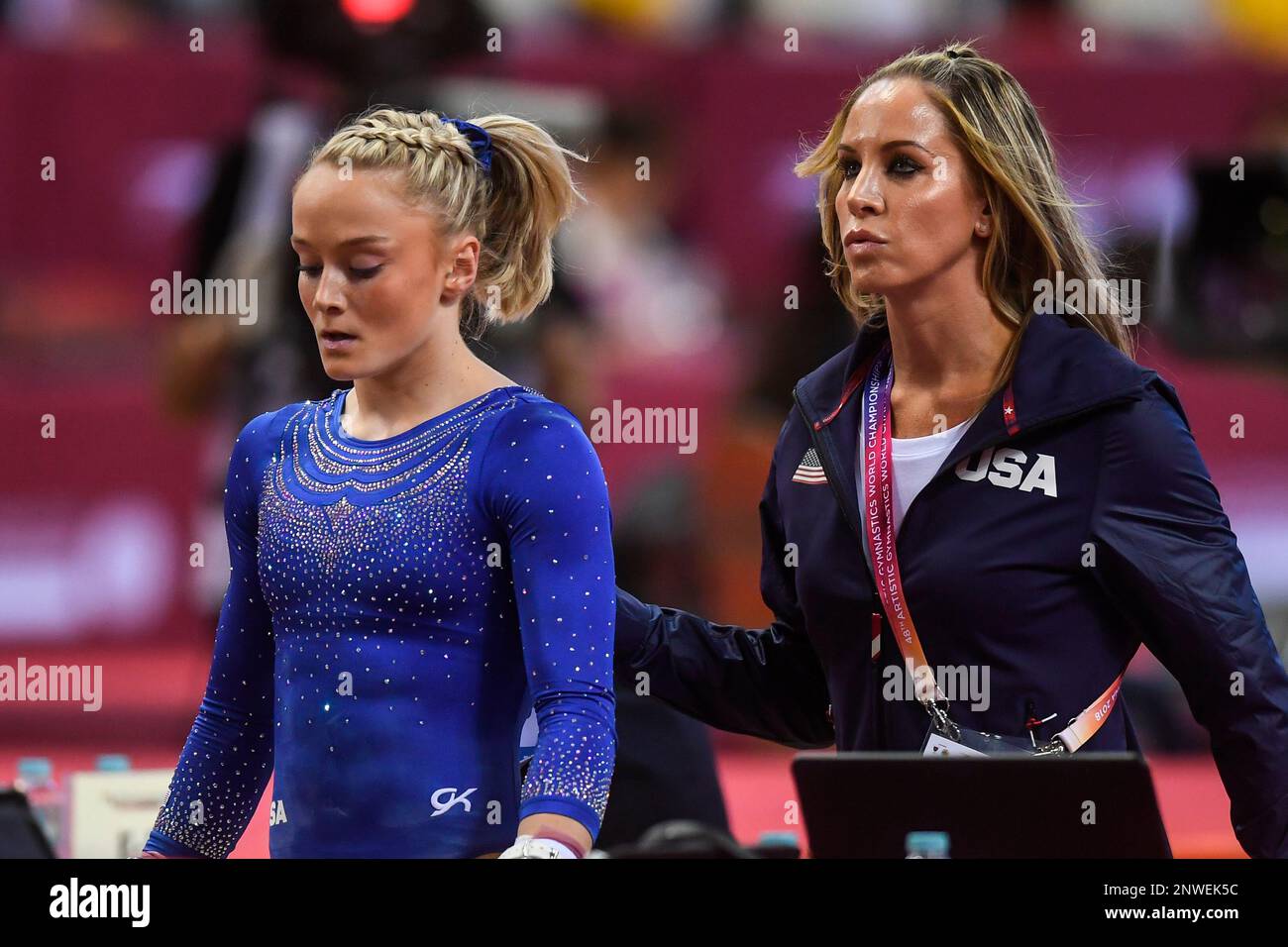 October 27, 2018 - Doha, Qatar - RILEY MCCUSKER walks with her coach ...
