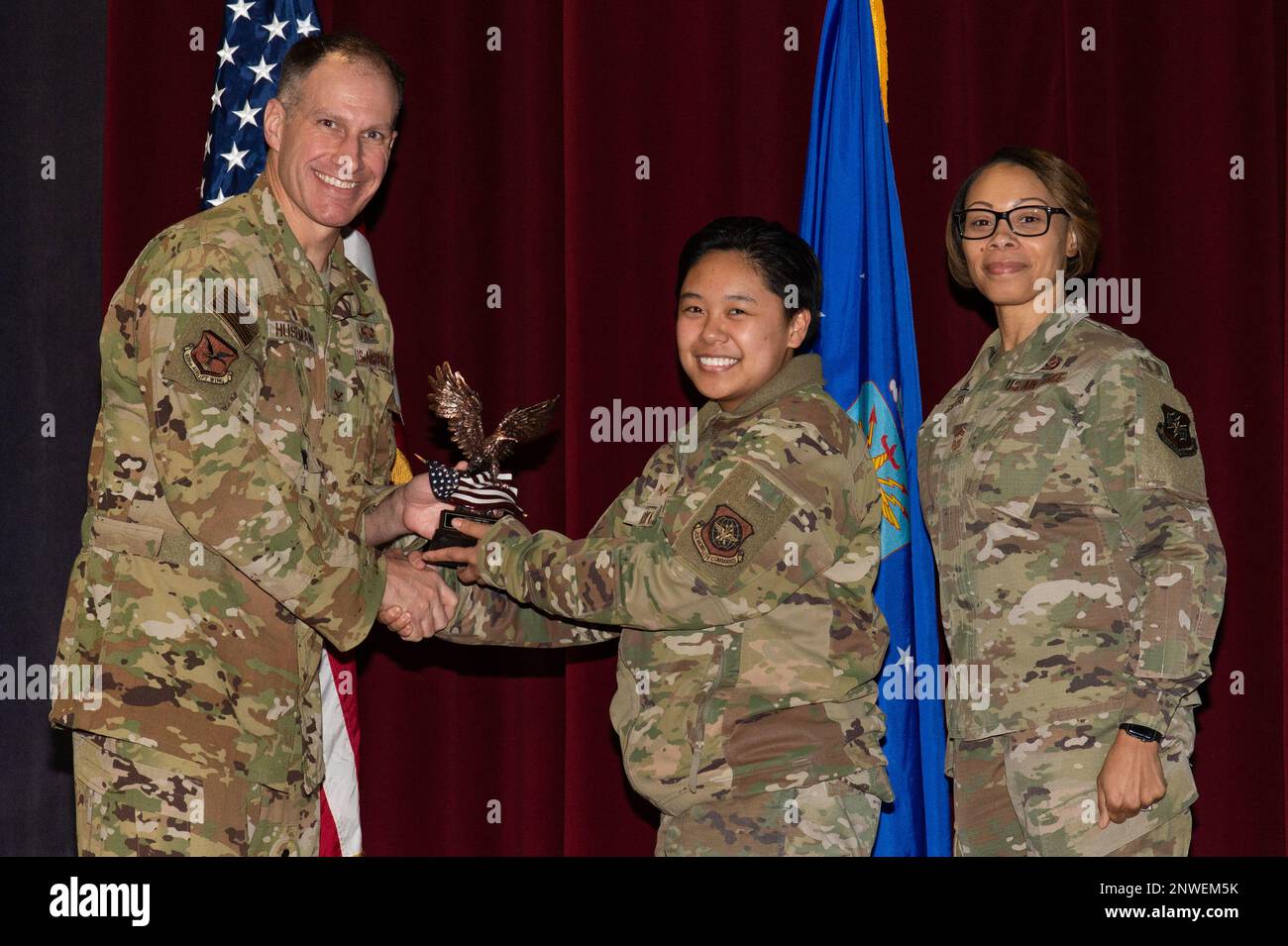 Col. Matt Husemann, left, 436th Airlift Wing commander and Chief Master Sgt. Tiffany Griego ...