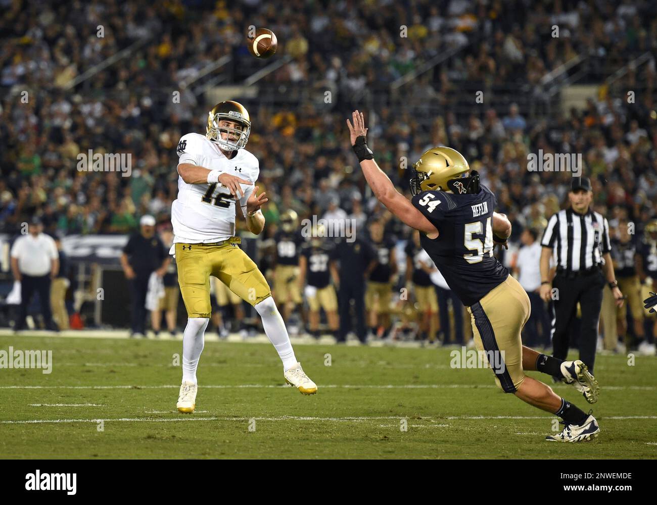 SAN DIEGO, CA - OCTOBER 27: Notre Dame (12) Ian Book (QB) passes the ...