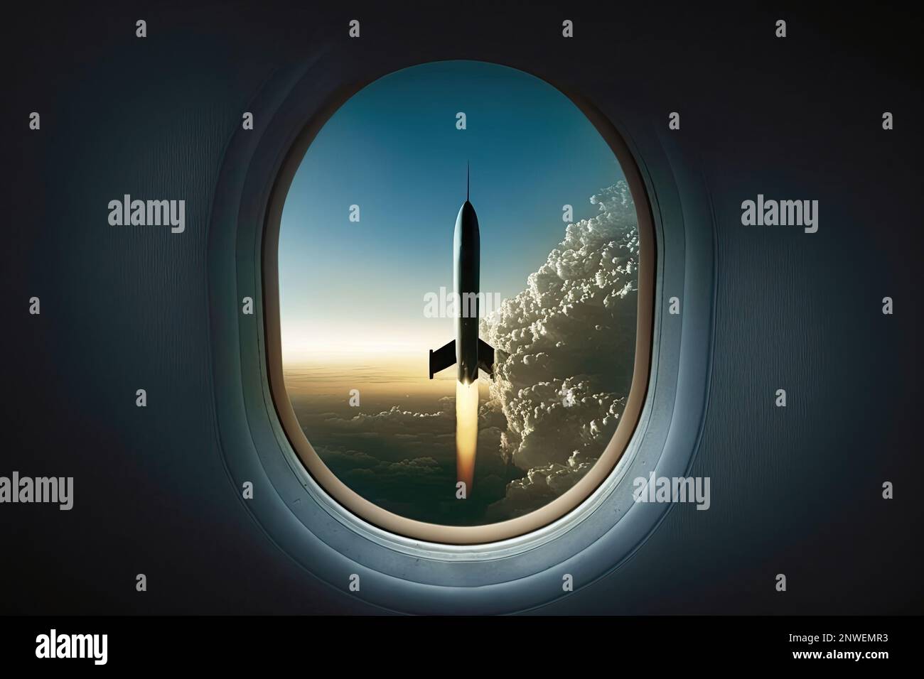 Through the small window of an airplane, you witness a cruise missile ...