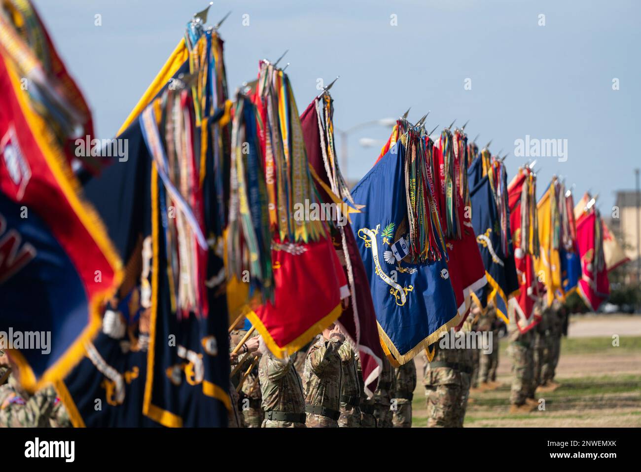 Unit guidons present arms during the 82nd Airborne Division's Change of ...