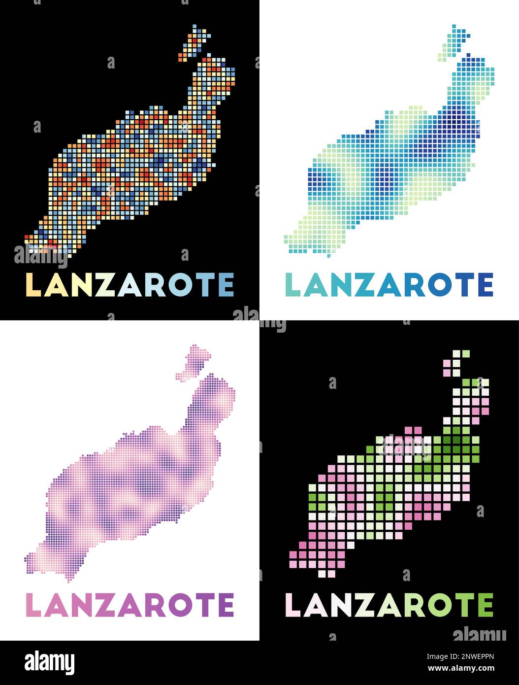 Lanzarote map. Collection of maps of Lanzarote in dotted style. Borders ...