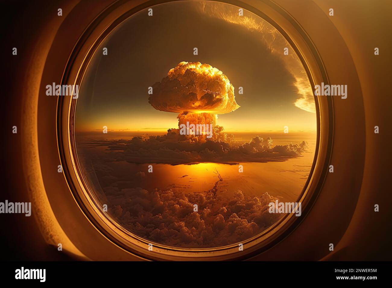 Looking out of an airplane window, you see a nuclear explosion creating ...