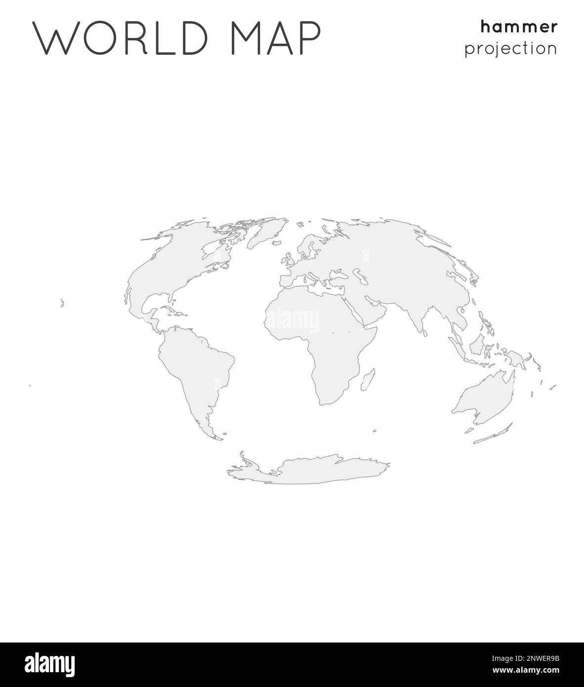 World map. Globe in Hammer projection, plain style. Outline vector ...
