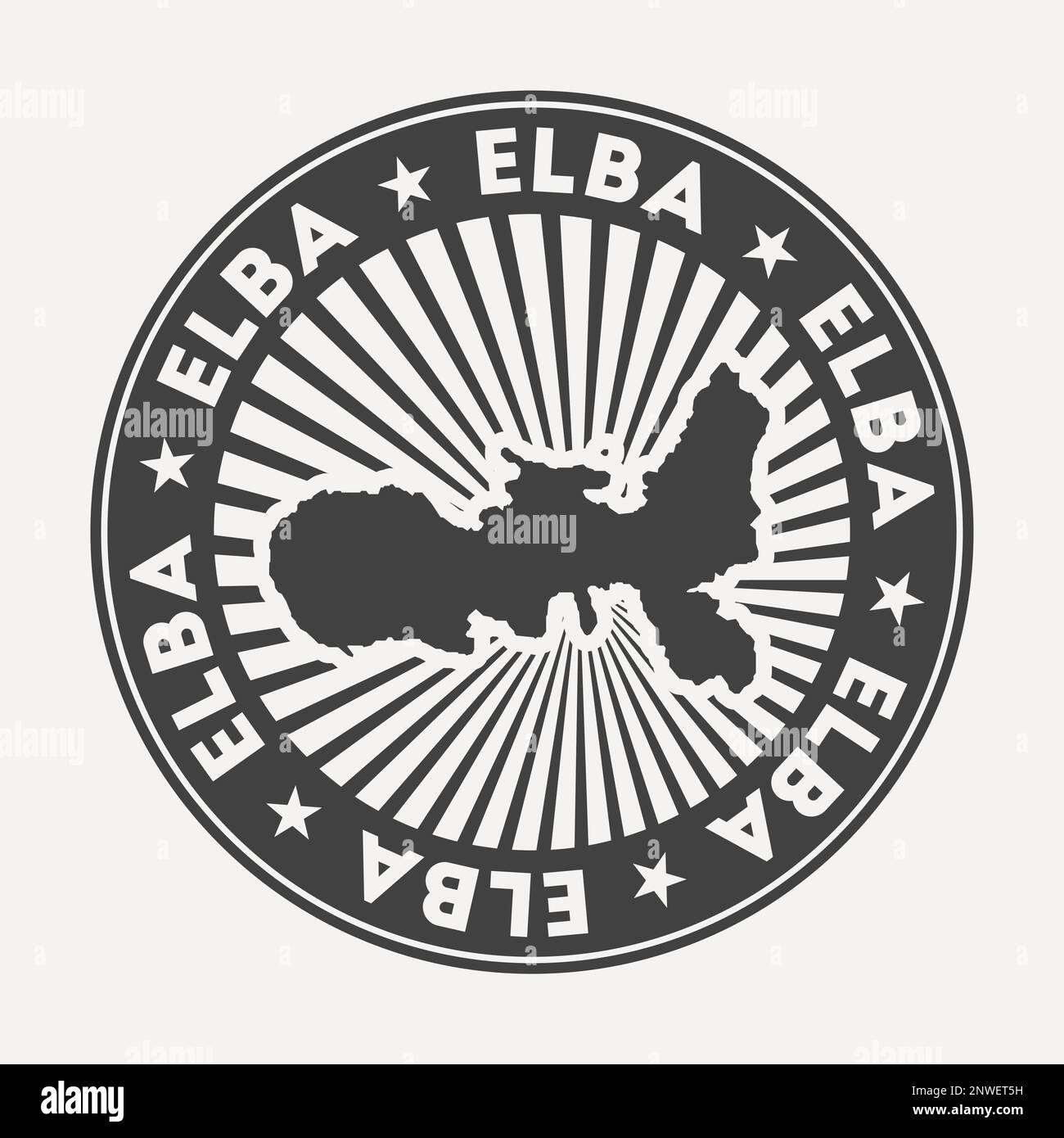 Elba round logo. Vintage travel badge with the circular name and map of island, vector ...