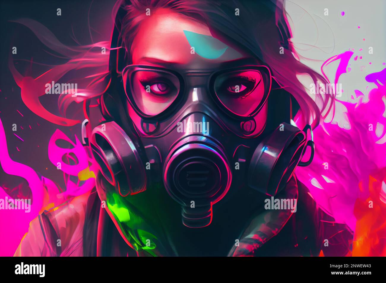 Conception of a hacker girl with color smoke and mask illustration ...