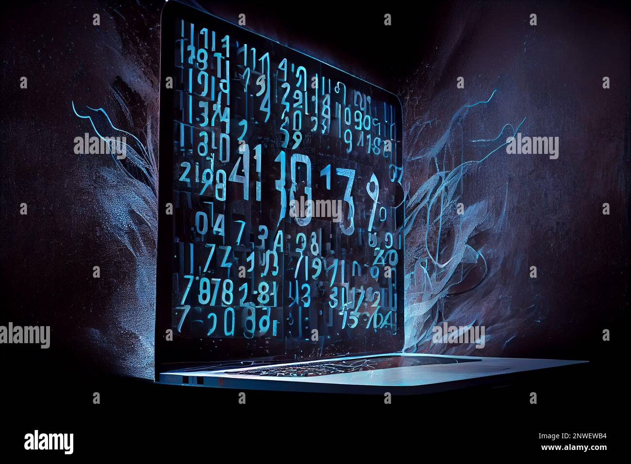 Conception of a hacked laptop over a desk Stock Photo - Alamy