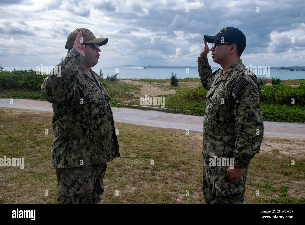 OKINAWA, Japan (Jan. 17, 2023) Yeoman 2nd Class Keegan Randles, left ...