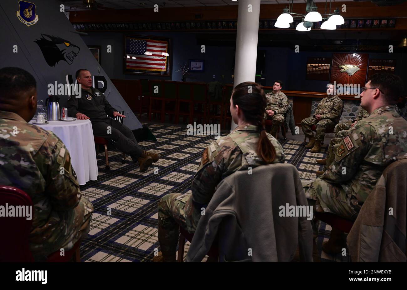 Lt. Gen. Scott “Rolls” Pleus, 7th Air Force commander, speaks to Airmen ...