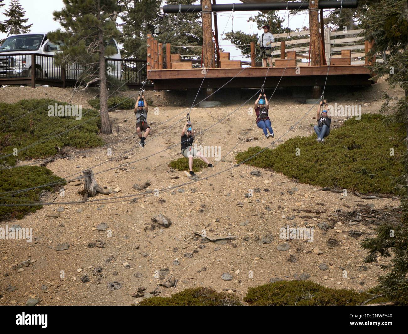 Mount San Antonio, California, USA - July 31 2017 - a group enjoy Zip ...