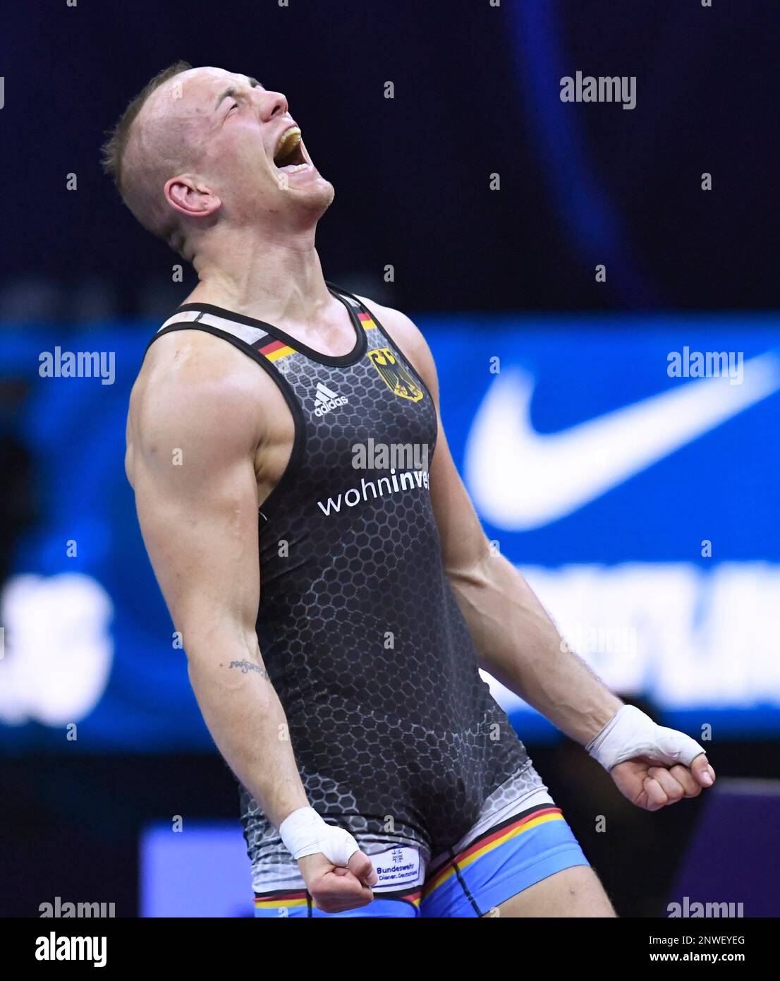 Frank Staebler of Germany reacts after beating Balint Korpasi of ...