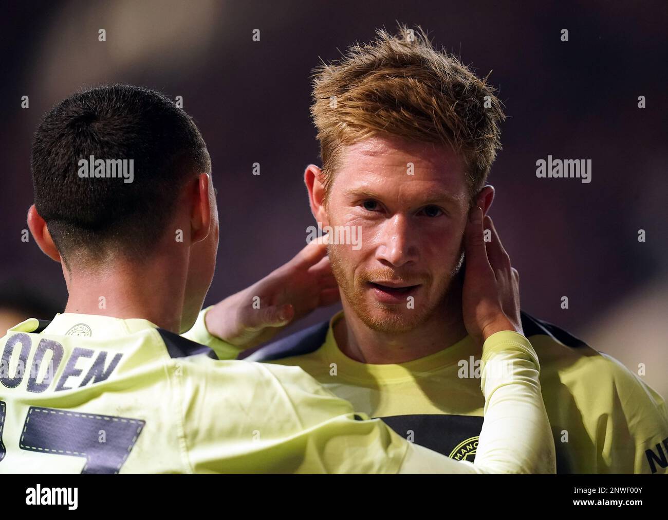 Manchester Citys Kevin De Bruyne Celebrates Scoring Their Sides Third