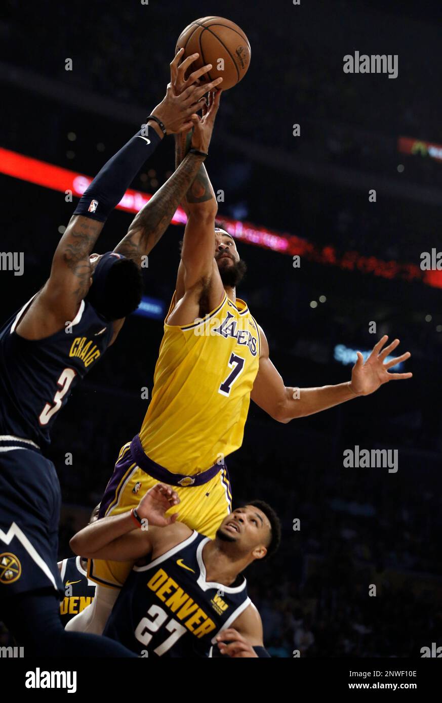 Los Angeles Lakers center JaVale McGee (7) competes for the ball with ...