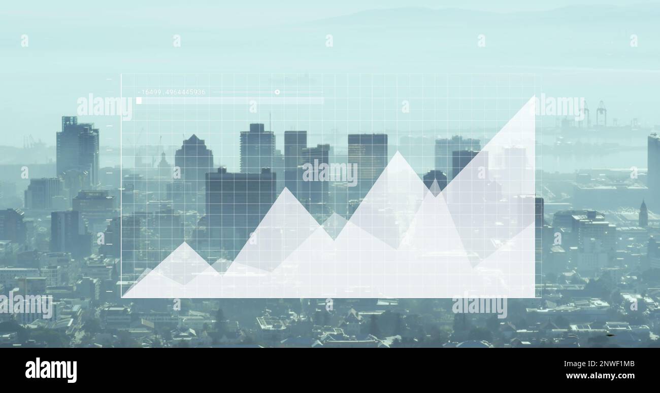 Image of diagram and data processing over cityscape Stock Photo - Alamy