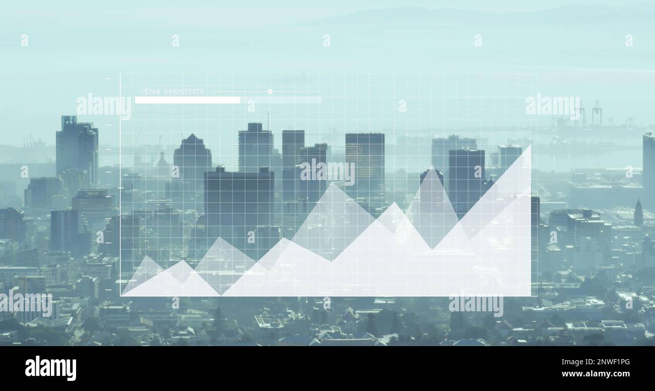 Image of diagram and data processing over cityscape Stock Photo - Alamy