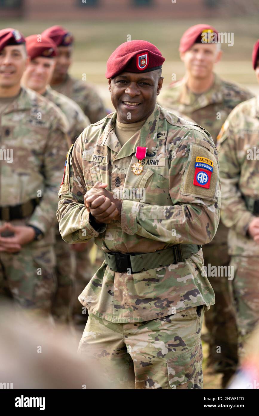 Command Sgt. Maj. David R. Pitt, Division Command Sgt. Maj., gives a speech during an award ...