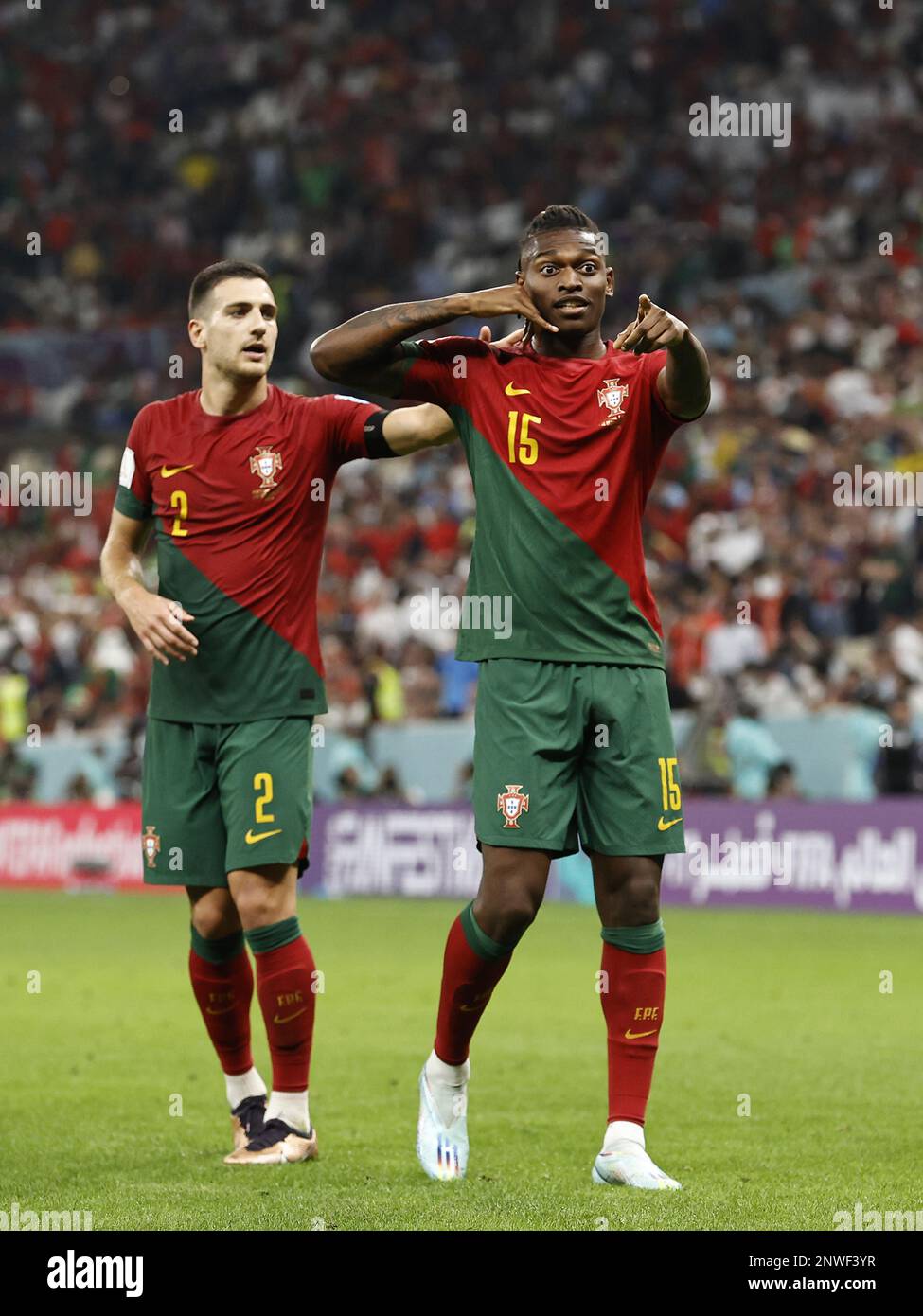 AL DAAYEN - (LR) Diogo Dalot of Portugal, Rafael Leao of Portugal during the FIFA World Cup ...
