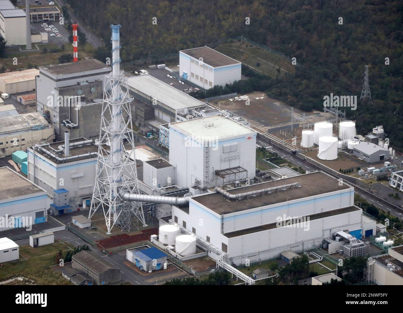 An aerial photo shows the Tokai No.2 Power Station (center) and Tokai ...