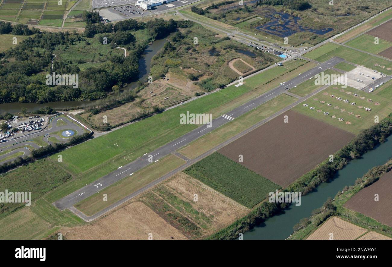 An aerial photo shows Honda Airport straddles Okegawa and Kawashima ...